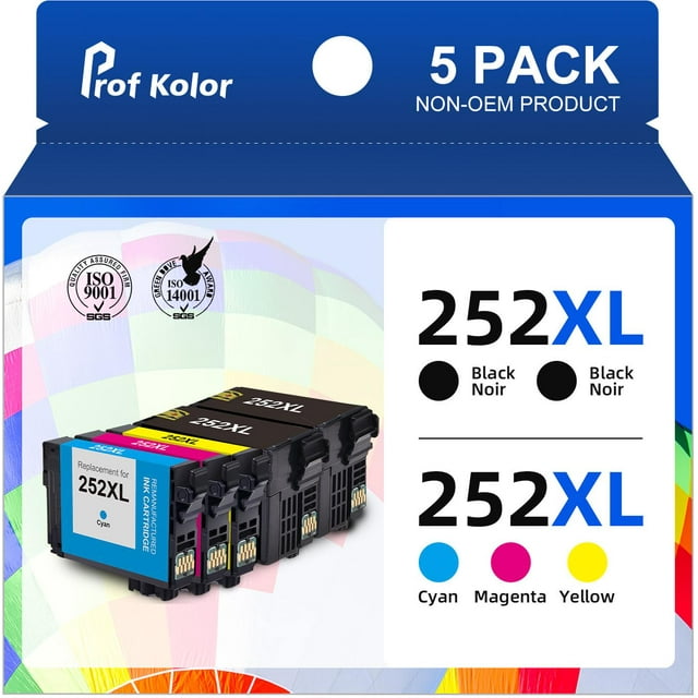 5-Pack Ink Cartridges 252XL for Epson WF-3640/7720/7710/3620 (2 Black ...