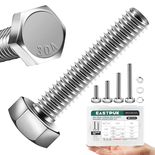 254 Pack 1/4-20, 5/16-18, 3/8-16 SAE Hex Head Nuts and Bolts Assortment Kit, Stainless Steel 304 ...