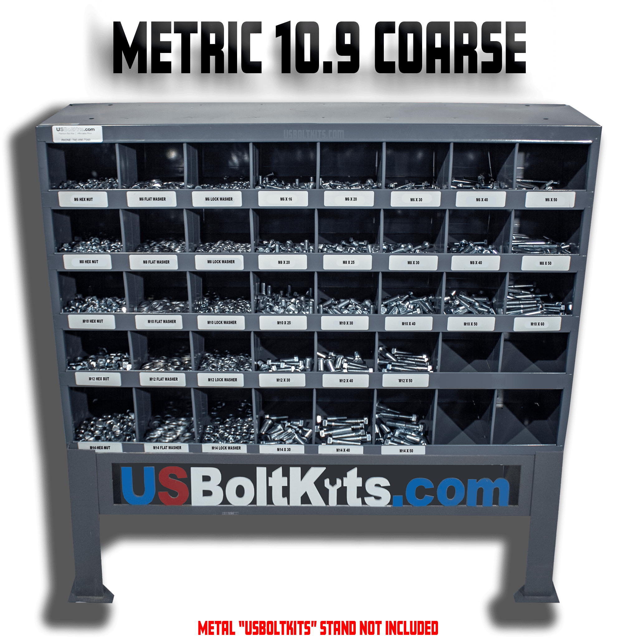 2540 Piece Metric Class 10.9 Coarse Thread Bin Kit with 40 Hole Bin ...