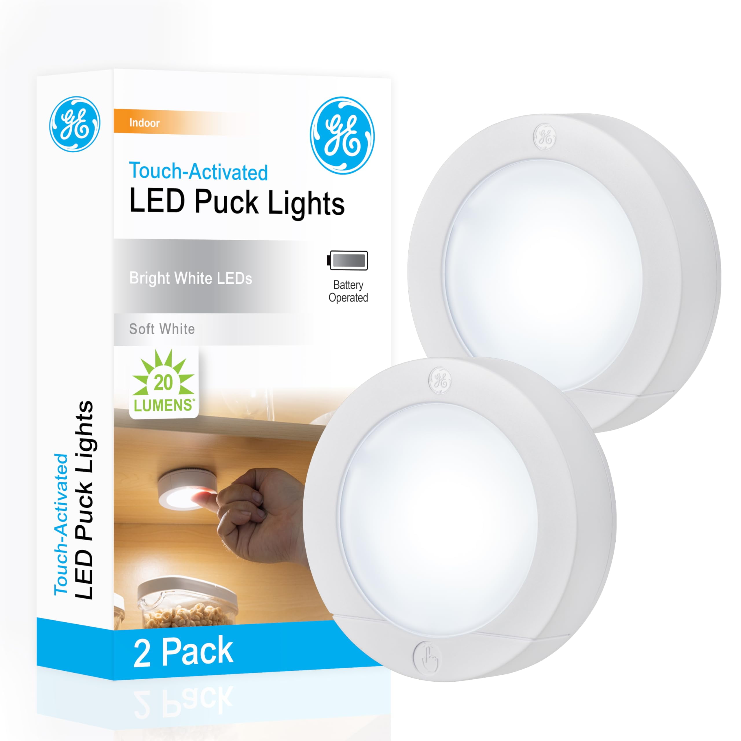 25434 White Puck Lights 2 Pack, LED Wireless Touch Lights for Under ...
