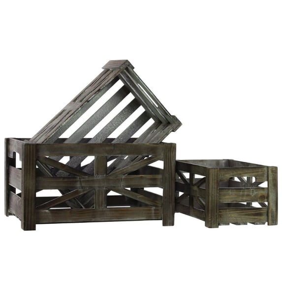 25502 Wooden Storage Box Set Of Three Tinted Wood Finish - Rustic Gray ...
