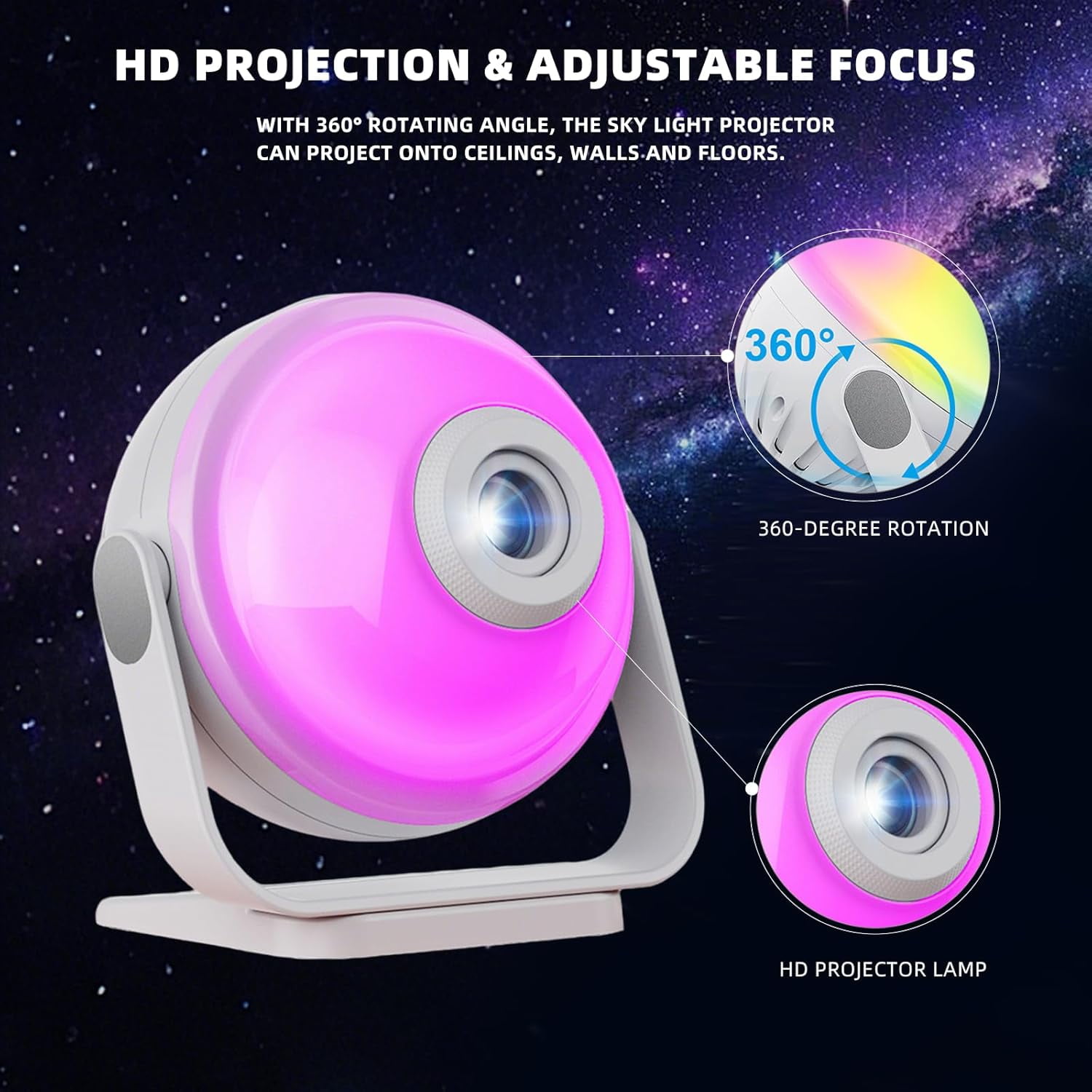 256 Modes Projector with Speaker, 360° Rotating LED Night Light for ...