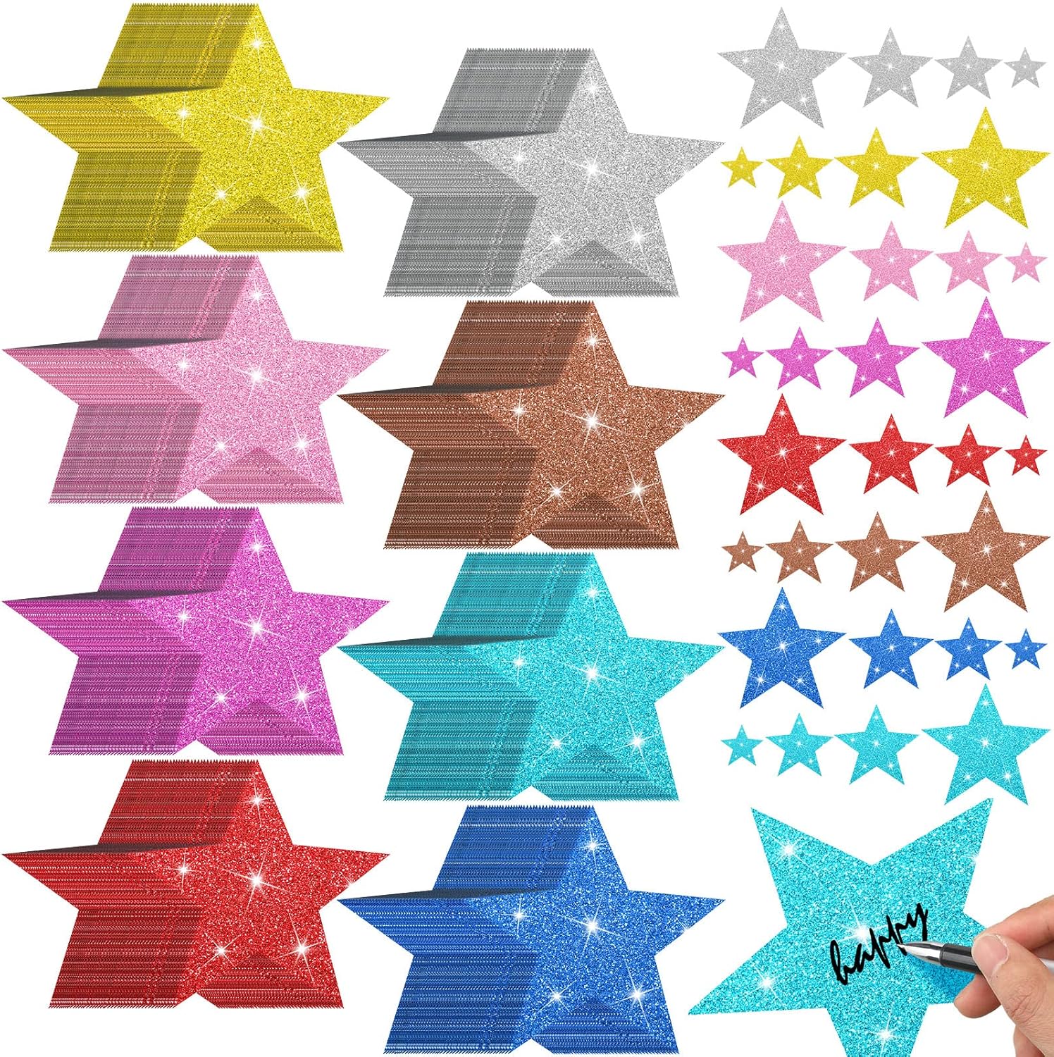 256 Pieces Glitter Star Cutouts Paper Decorations Star Wall Decor ...