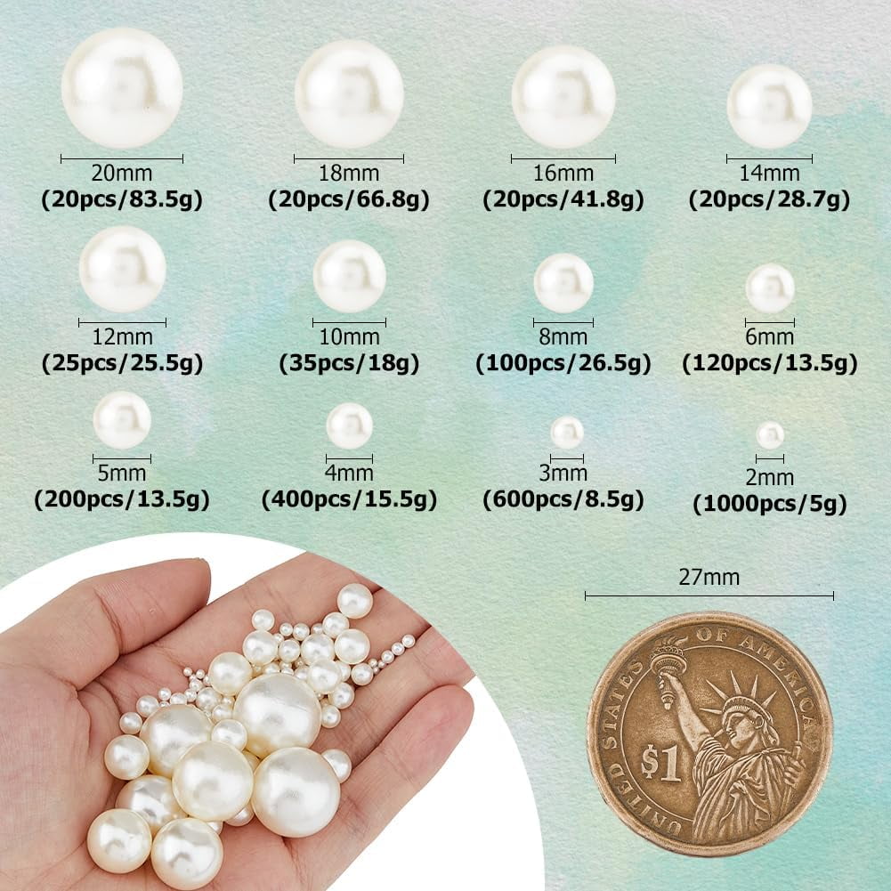 2560Pcs No Hole Pearls 12 Sizes Pearl Beads White Ivory 2~20mm Bulk ...