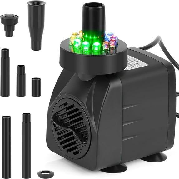 256GPH Submersible Pond Fountain Pump with Light, 15W 7.2ft Water Pump ...