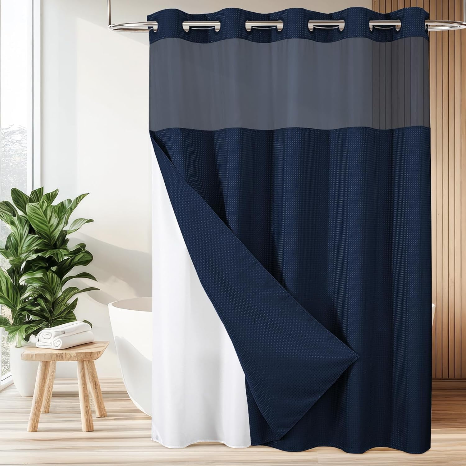 256GSM Waffle Weave Heavy Duty Bath Drapes | Hookless Bath Drape ...