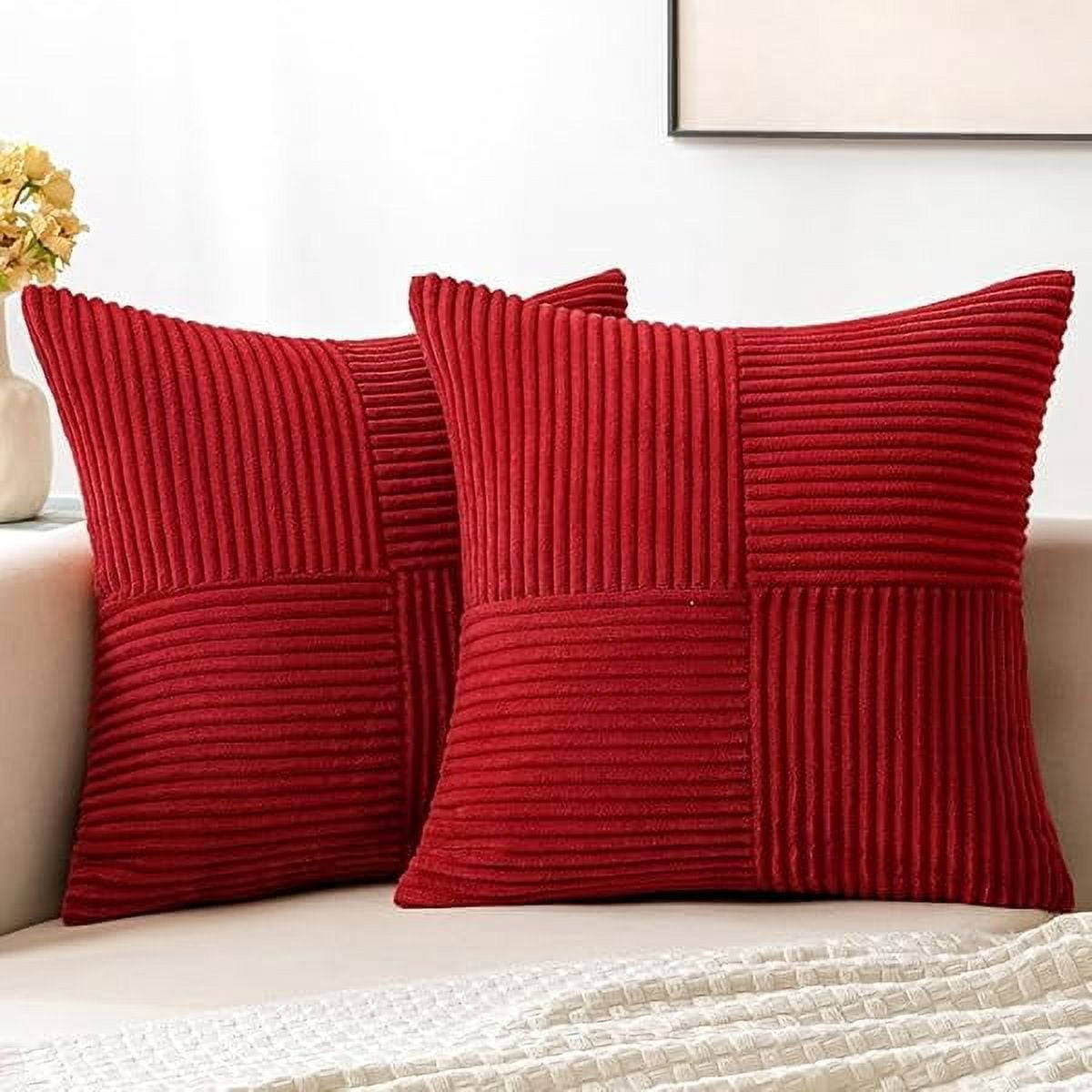 2592 Red Corduroy Pillow Covers Pack of 2 Boho Decorative Spliced Throw ...