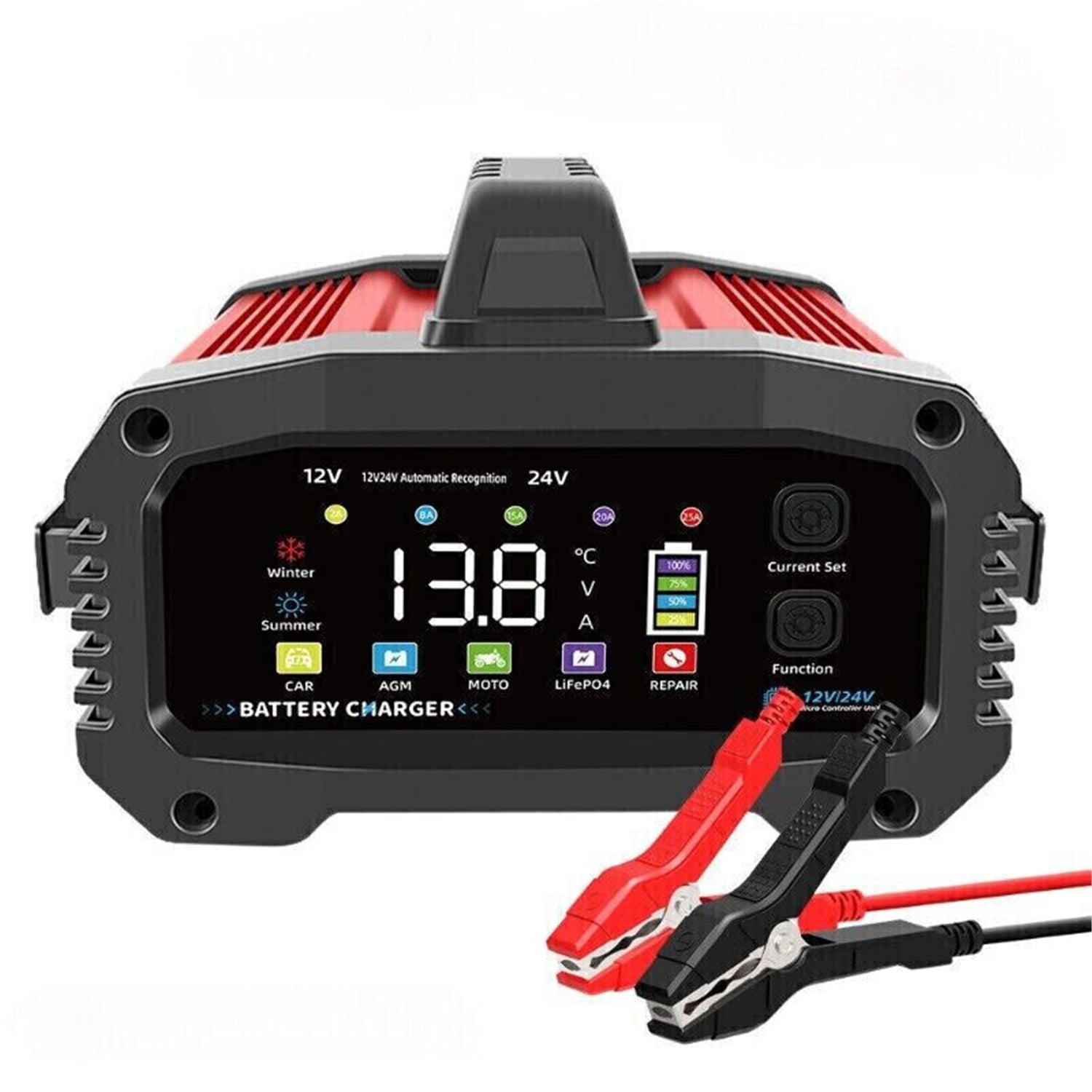 25A Battery Charger, 12V/24V All in One Lifepo4 Lead Acid Car Battery ...