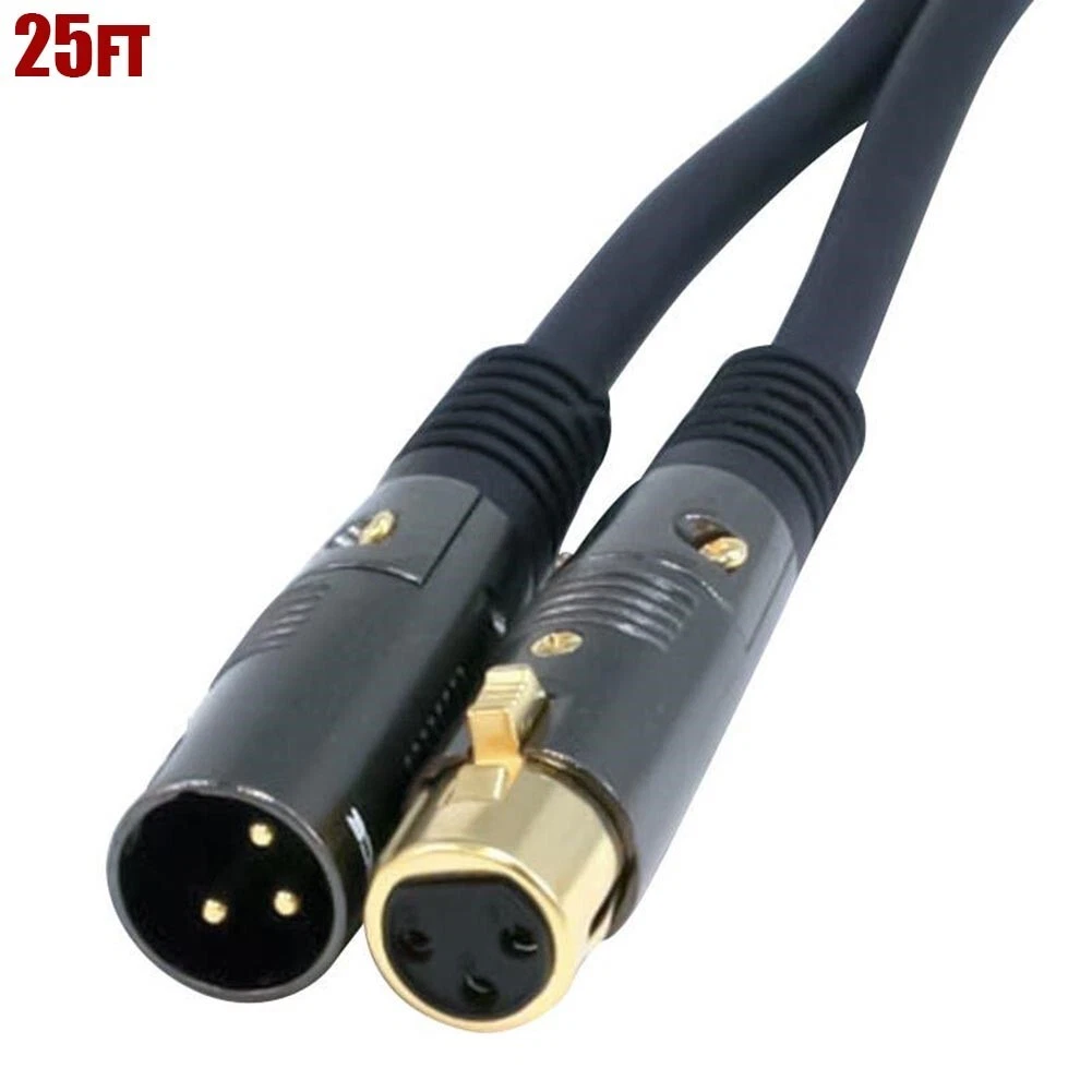 25FT 3-Pin XLR Male to Female Extension Microphone Mic Premium Cable ...