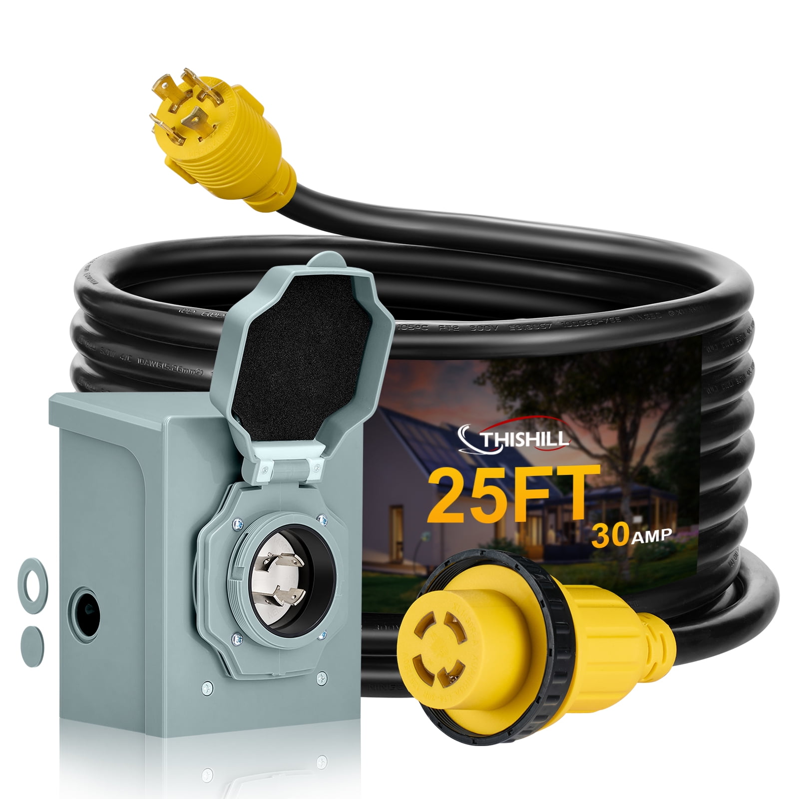 25FT 30 Amp Generator Cord with Inlet Box, RV Extension Cord NEMAL14 ...