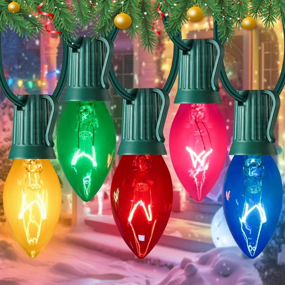 25FT C7 Multicolor Christmas String Lights, Vintage Glass Bulb Holiday ...