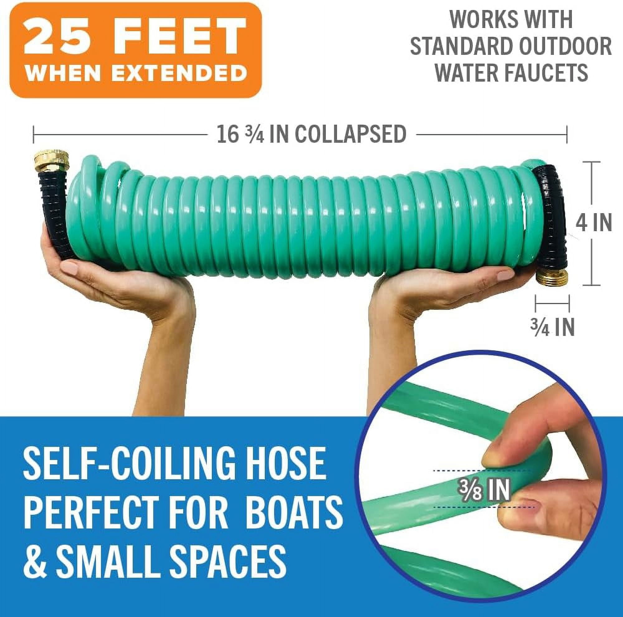 25FT Coiled Boat Hose, Expandable Coil Water Hose, Marine Grade 3/4 ...