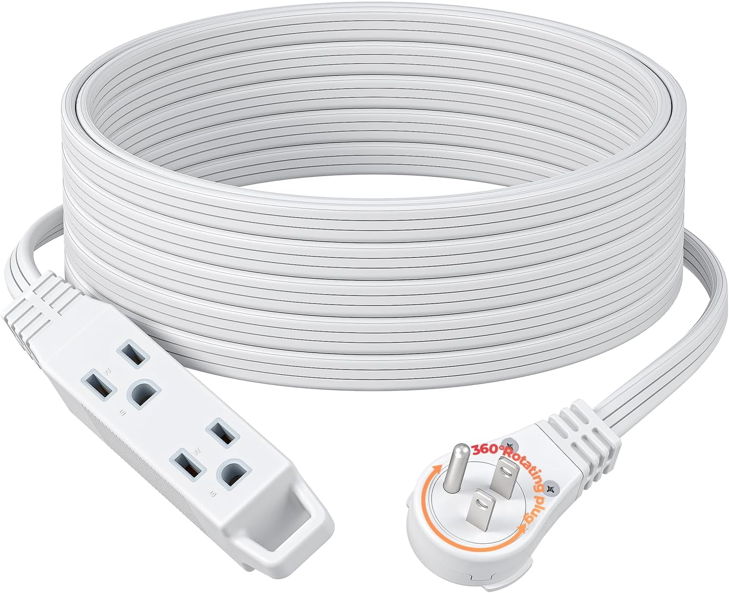 25FT Flat Plug Extension Cord, 3 Prong Ultra Thin Power Strip, 360 ...