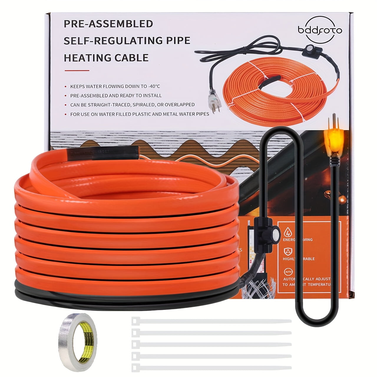 25FT Heat Tape For Water Pipes Freeze Protection 7W/FT 110V Water Pipe ...