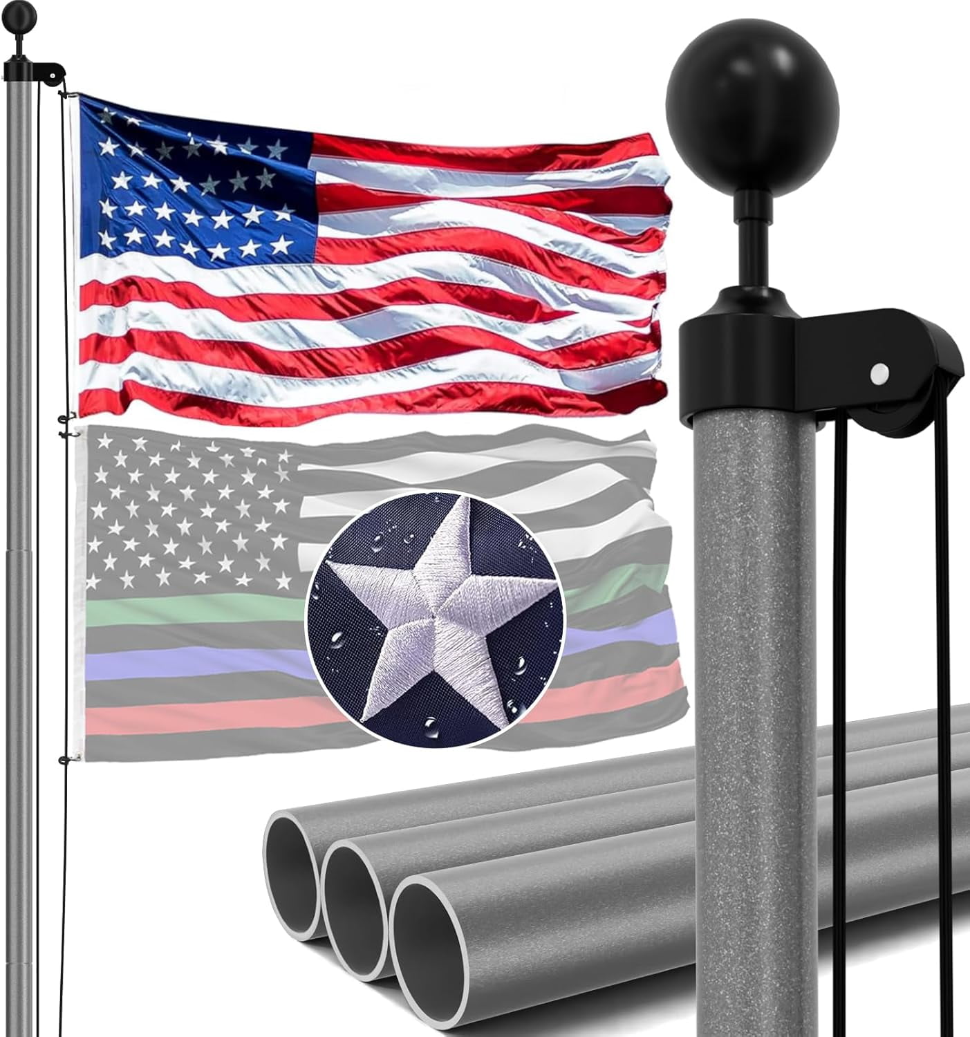25FT Heavy Duty Flag Pole for Outside House – 13-Gauge Extra-Thick ...