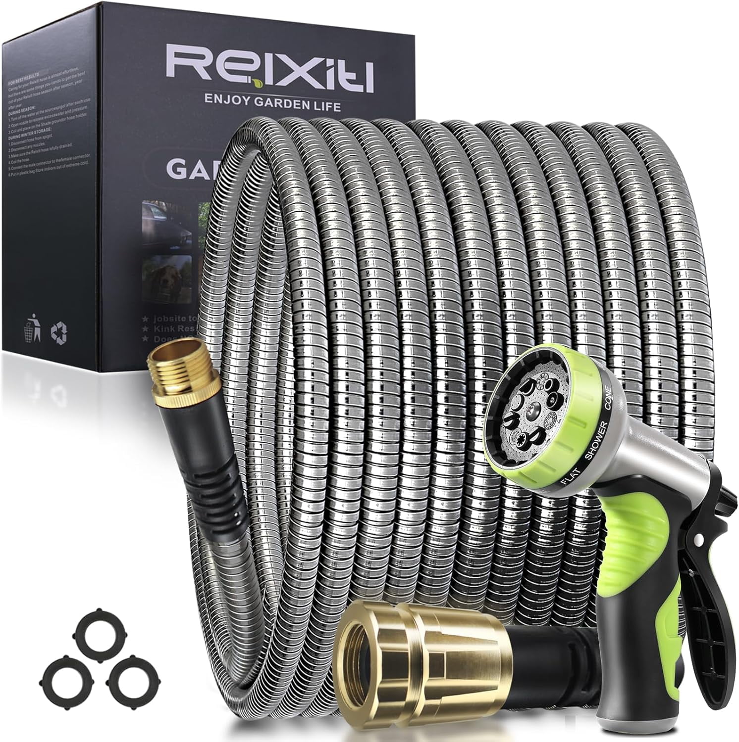 25FT Metal Garden Hose - Stainless Steel, Heavy Duty, Flexible ...