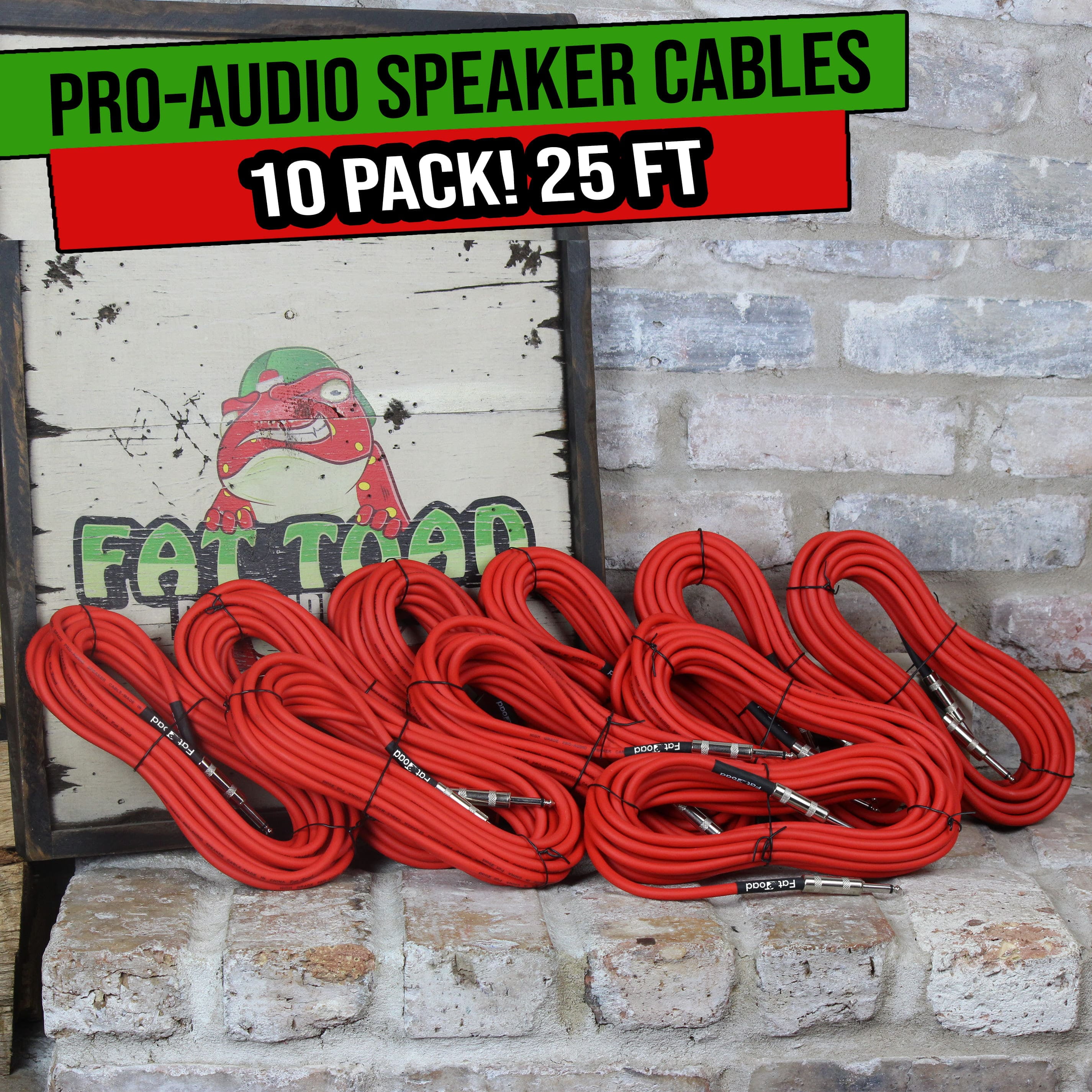 25FT PA Speaker Cables Fat Toad (10 PACK) Quarter Inch Male Jack Pro ...