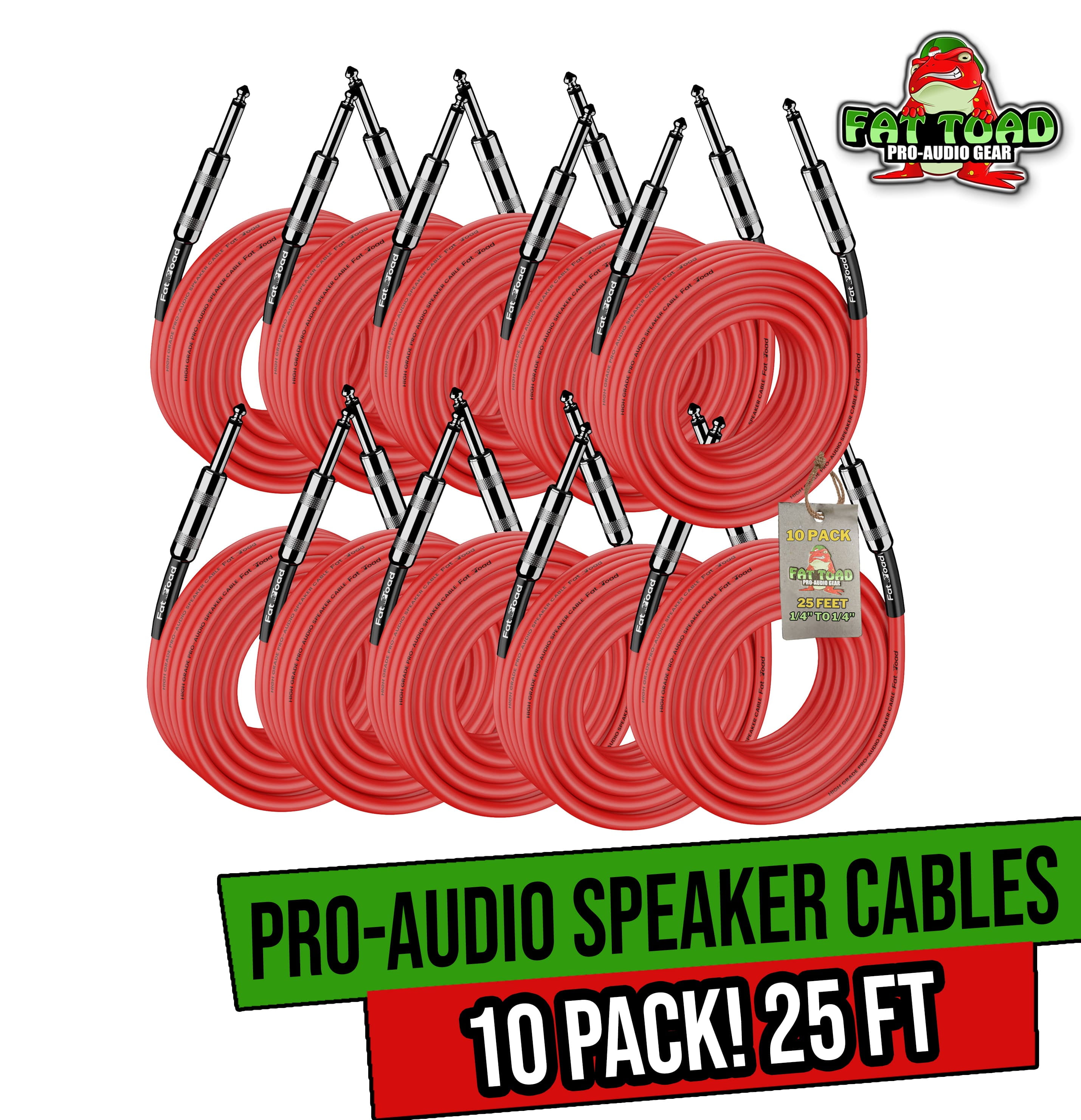 25FT Speaker Cables (10 PACK) by FAT TOAD | Quarter Inch 12 AWG Gauge ...