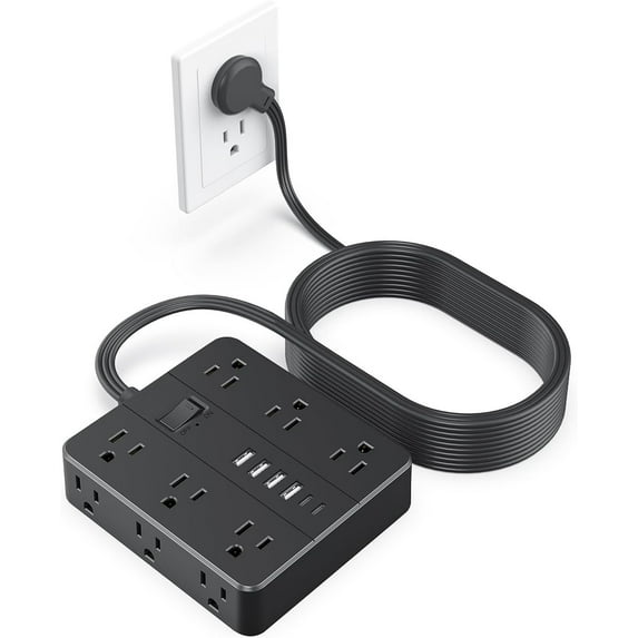 25FT Surge Protector Power Strip,12 AC Outlets with 6 Ports (2 -C ...