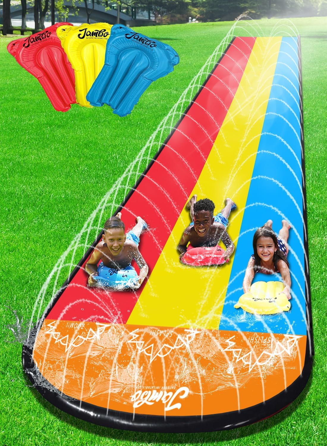 25Ft Premium XXL Slip Splash and Slide with 3 Bodyboards, Heavy Duty ...