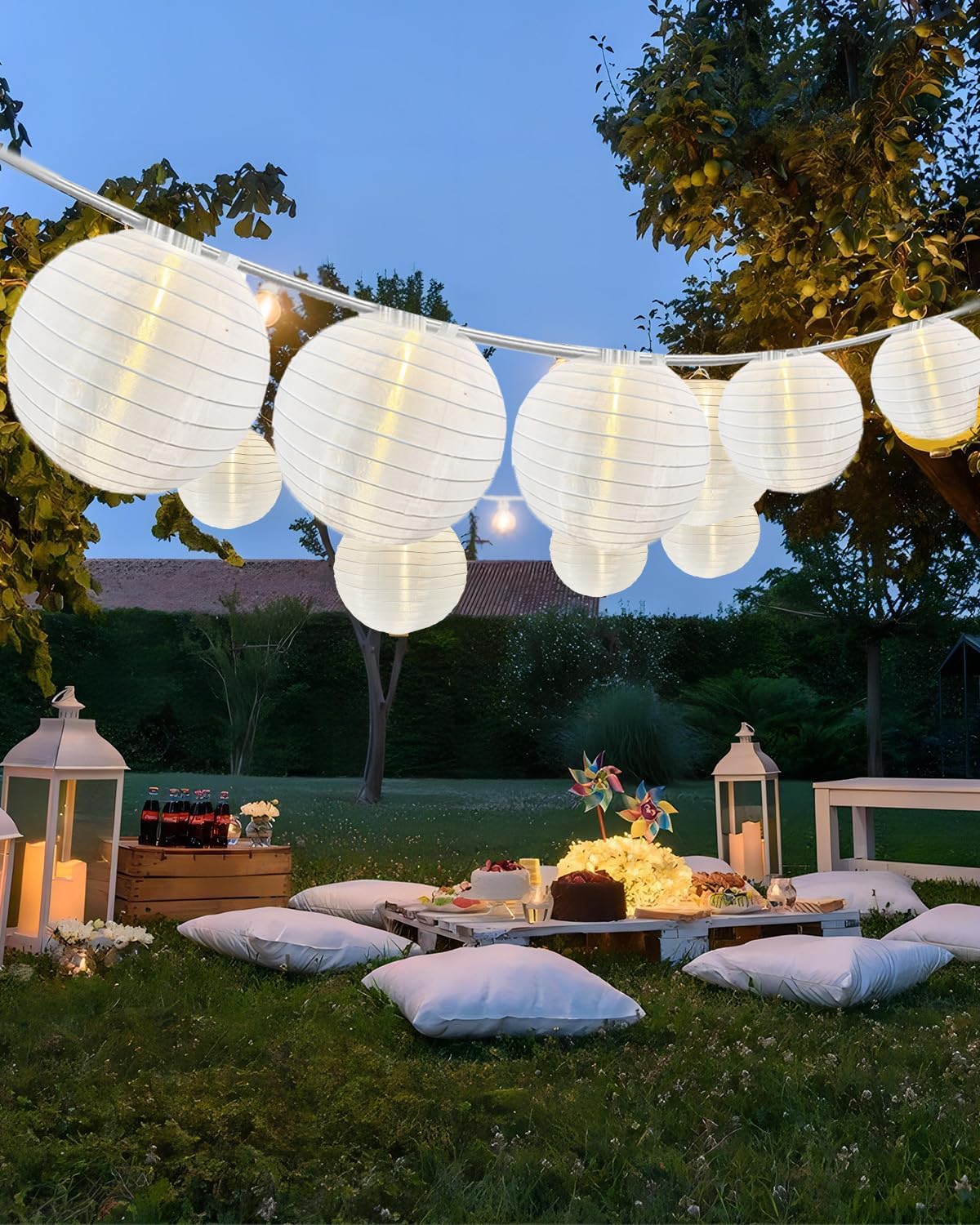 25Ft White Lantern String Lights with 10pcs G40 LED Bulbs,Nylon Hanging ...