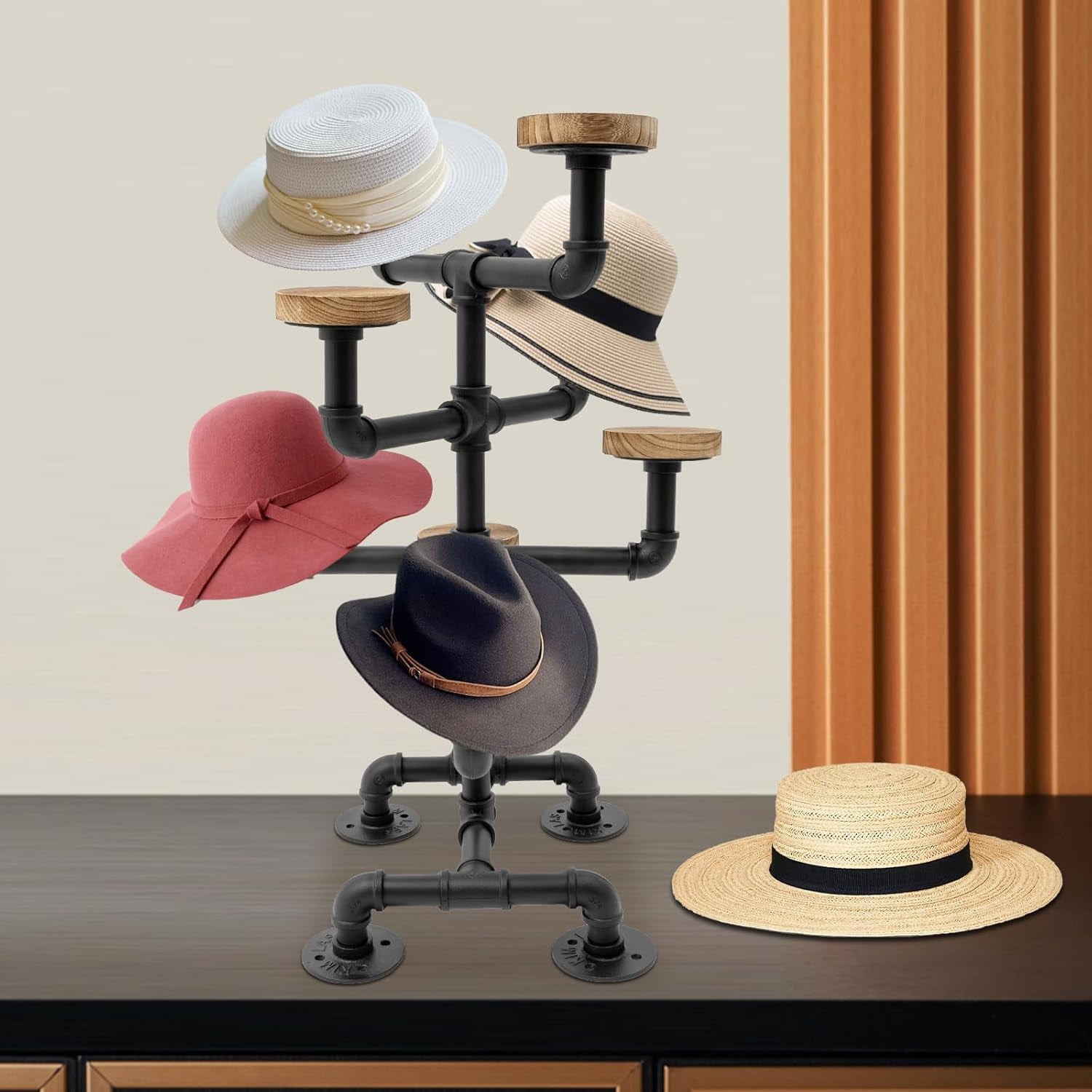25In Metal Pipe Hat Display Stand, Black Countertop Hat Holder Rack ...
