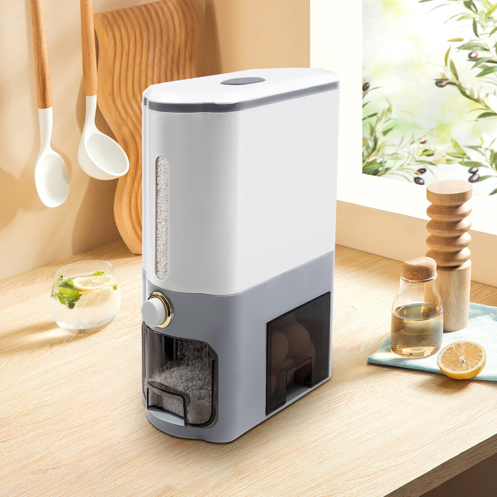 25KG Rice Dispenser Large Grain Container Storage with Lid+Side Drawer ...