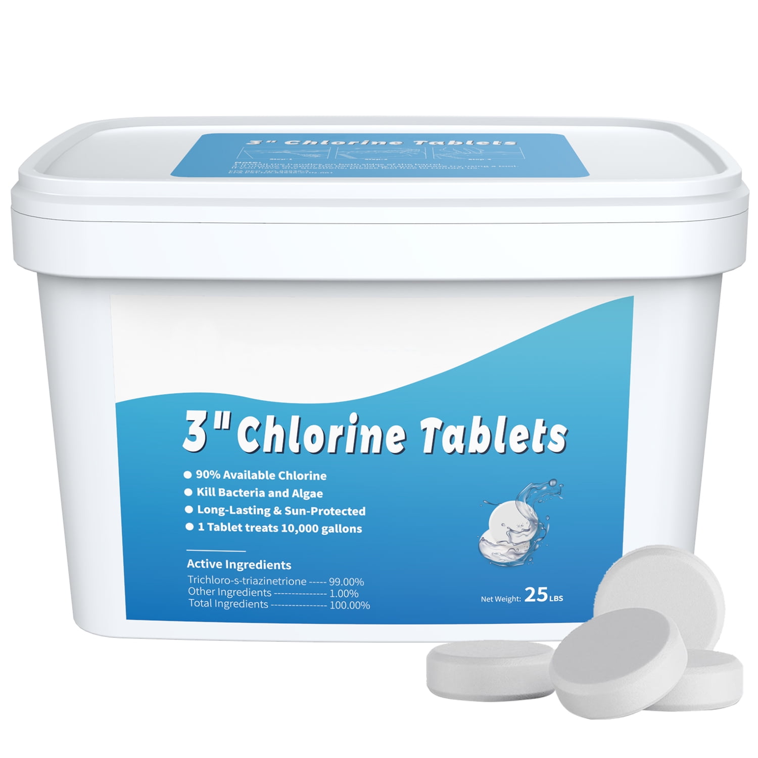 25LBS Pool & Spa Chlorine Tablets 3 inch for Swimming Pools - Walmart.com