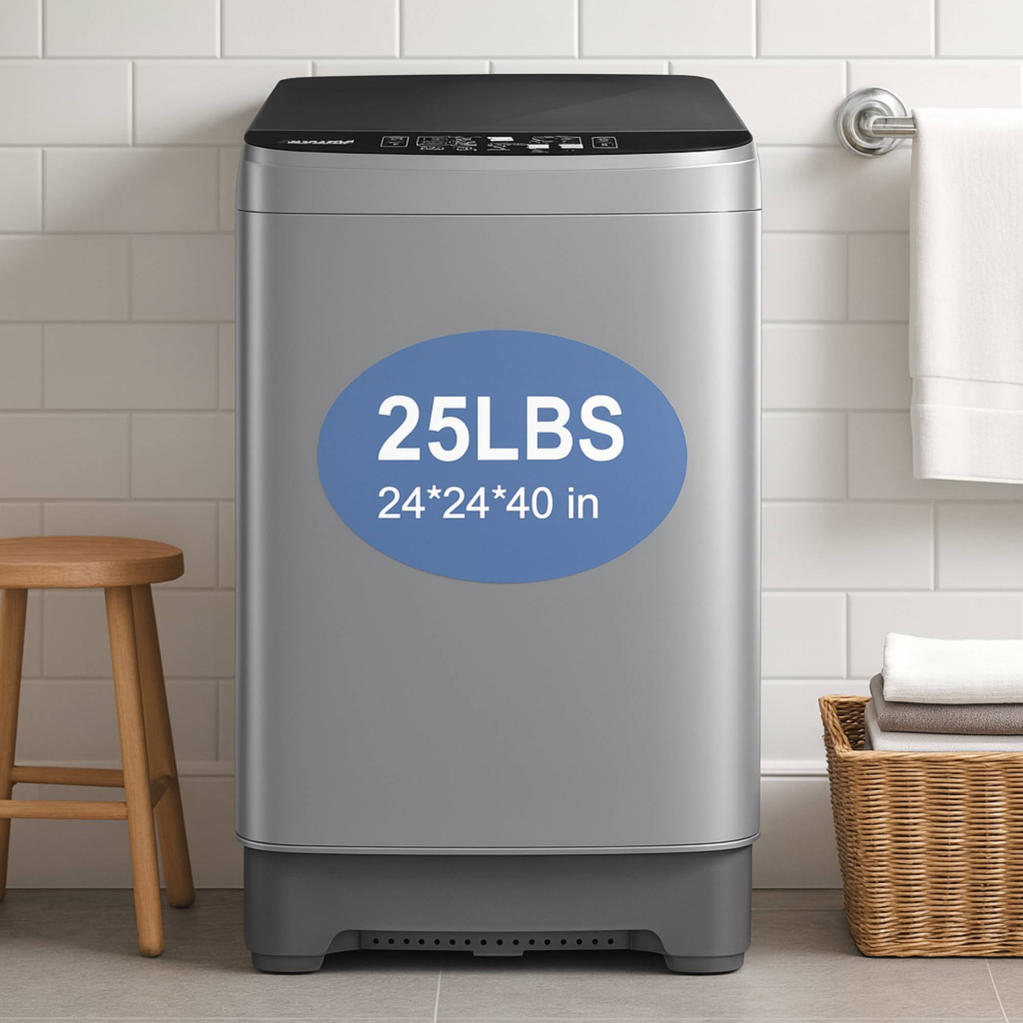 25LBS Portable Washing Machine, Full-Automatic Laundry Clothes Washer ...