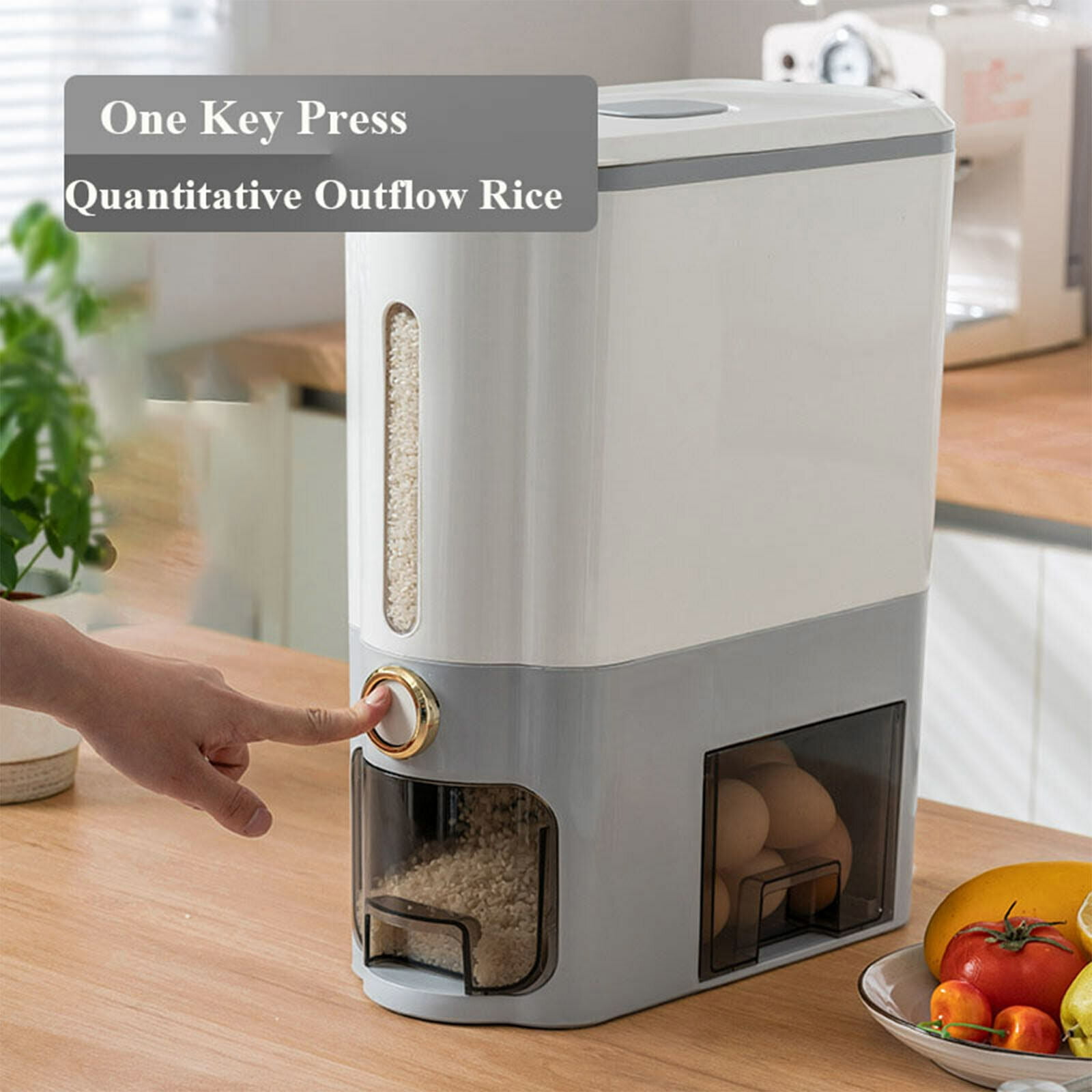 25LBS Rice Dispenser Large Grain Container Storage with Lid+Side Drawer ...