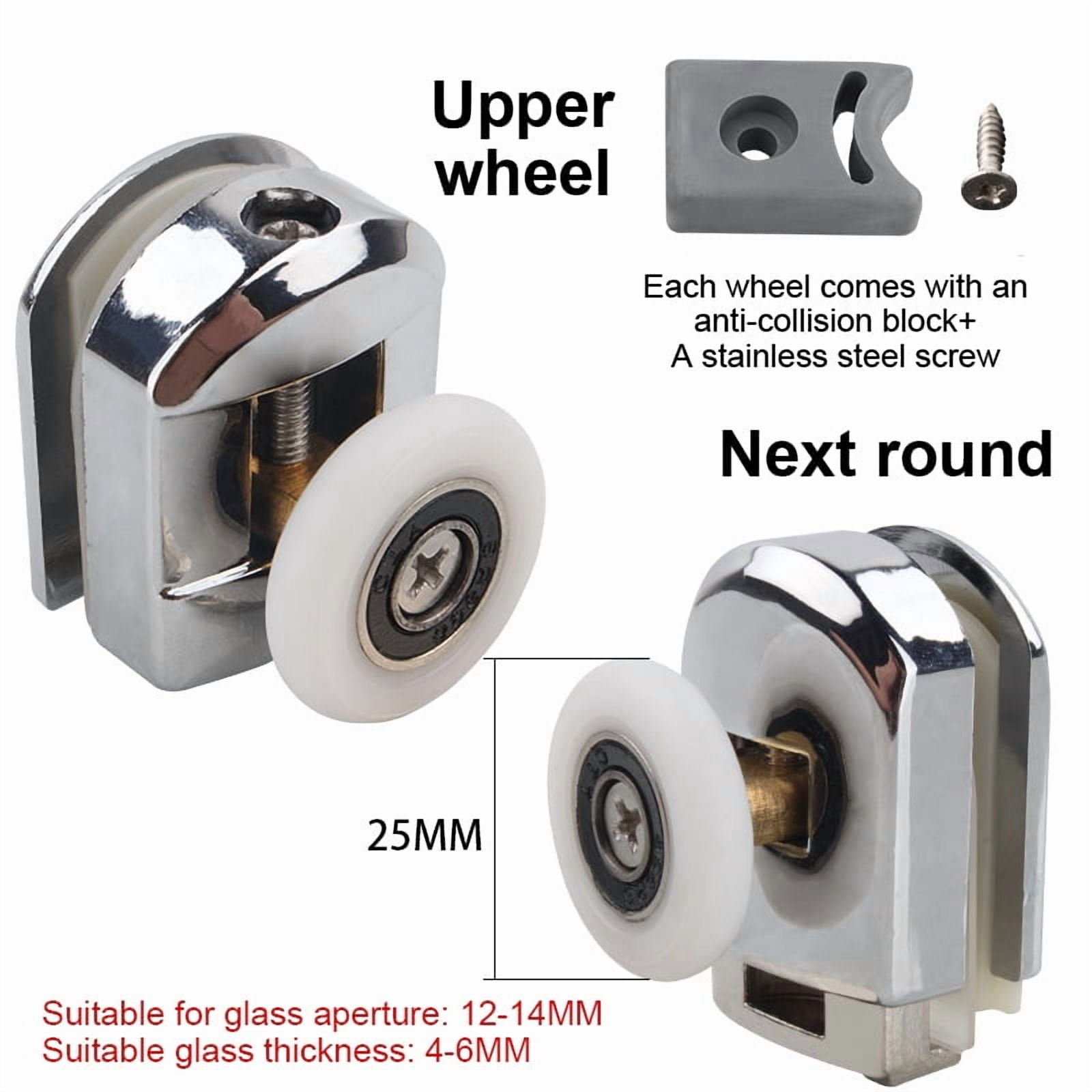 (25MM) 2Pcs 23/25mm Shower Door Top Rollers Zinc Alloy Double-Wheel ...