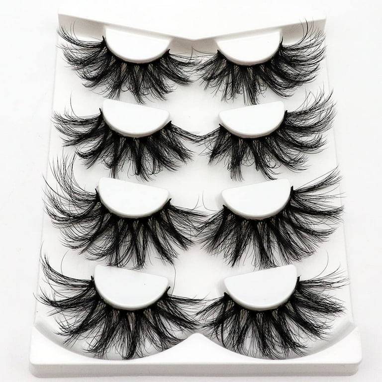 25MM Lashes Big Fluffy False Eyelashes 3D Dramatic Long Volume Faux Mink Lashes Pack 4 Pairs