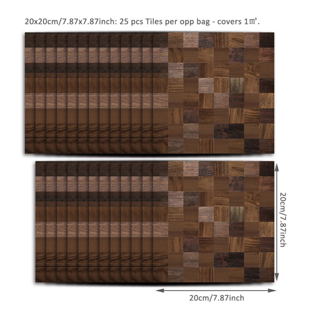 25PC Square Walnut Wood Grain Wall Stickers-Wood Grain Pattern Tile ...