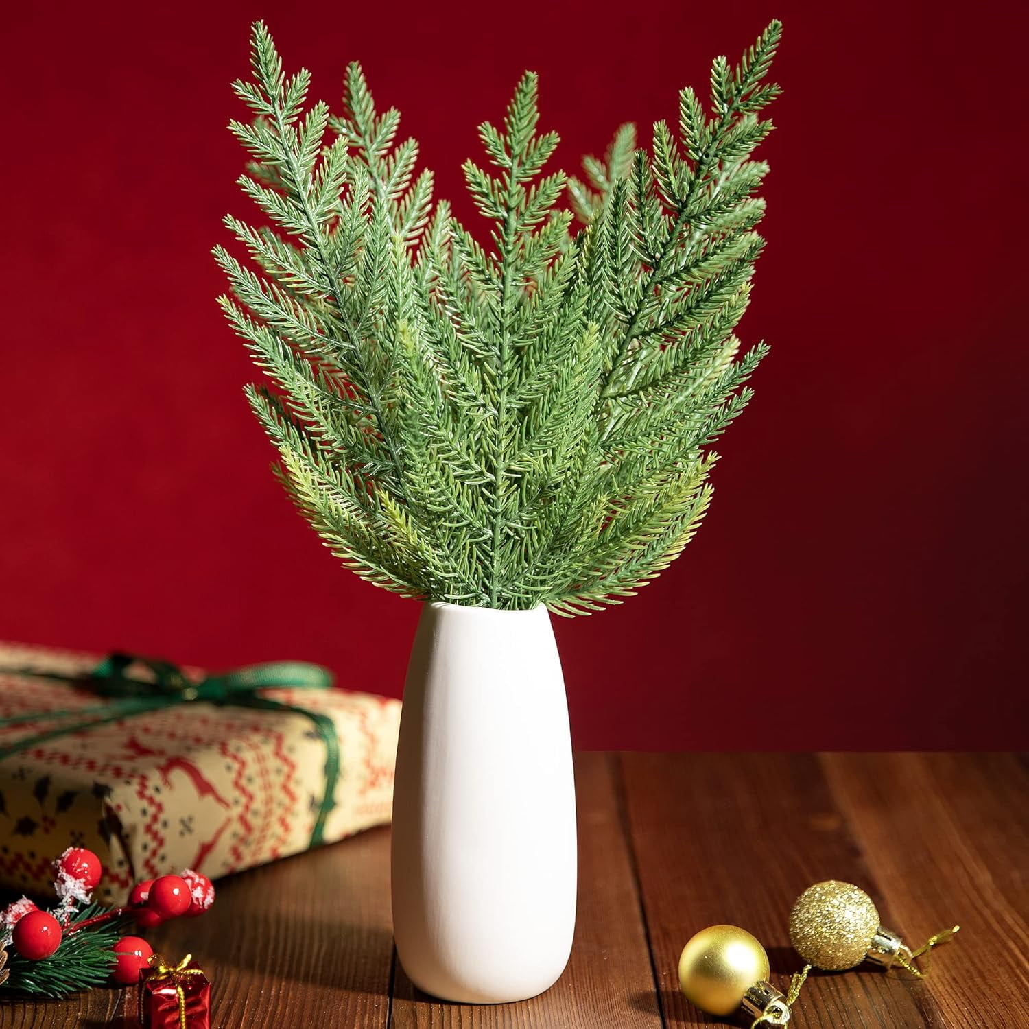 25PCS/ 40PCS / 60PCS Artificial Pine Leaves Branches-13.7 Inches Fake ...