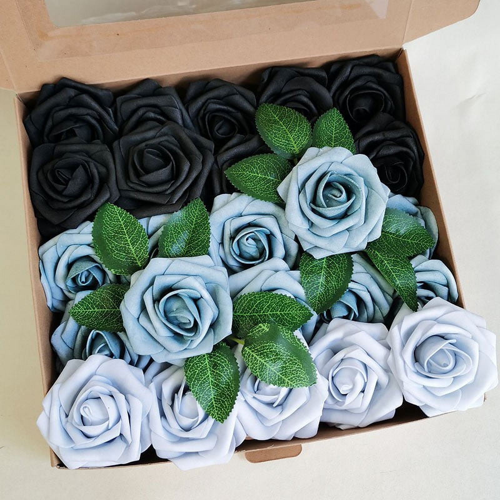 25PCS Artificial Silk Flowers Realistic Roses Bouquet Long Stem for ...