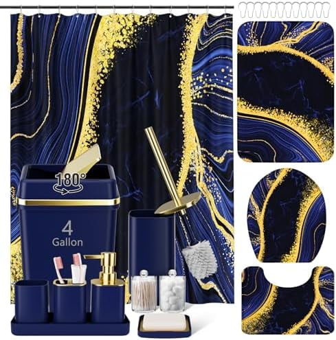 25PCS Bathroom Accessory Set, Navy Blue Bathroom Set with Large ...