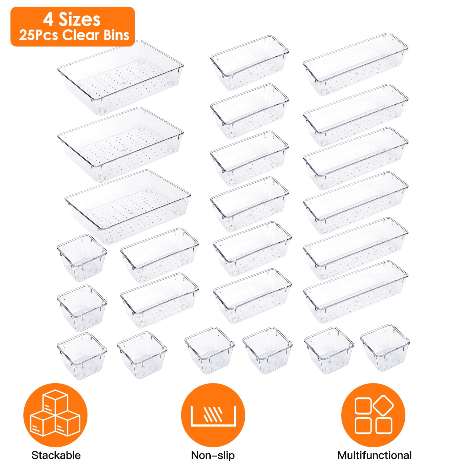 25PCS Clear Plastic Drawer Organizers Set iMounTEK 4-Size Versatile ...