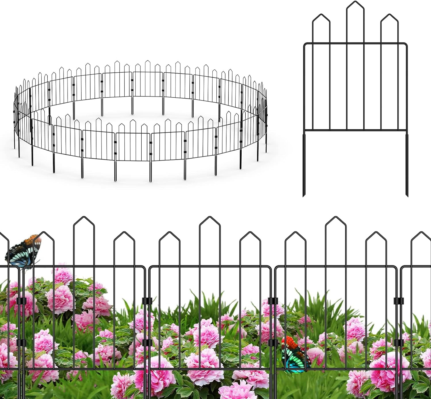 25PCS Decorative Metal Garden Fence - 23.5 Inch High Pet Barrier, Rust ...