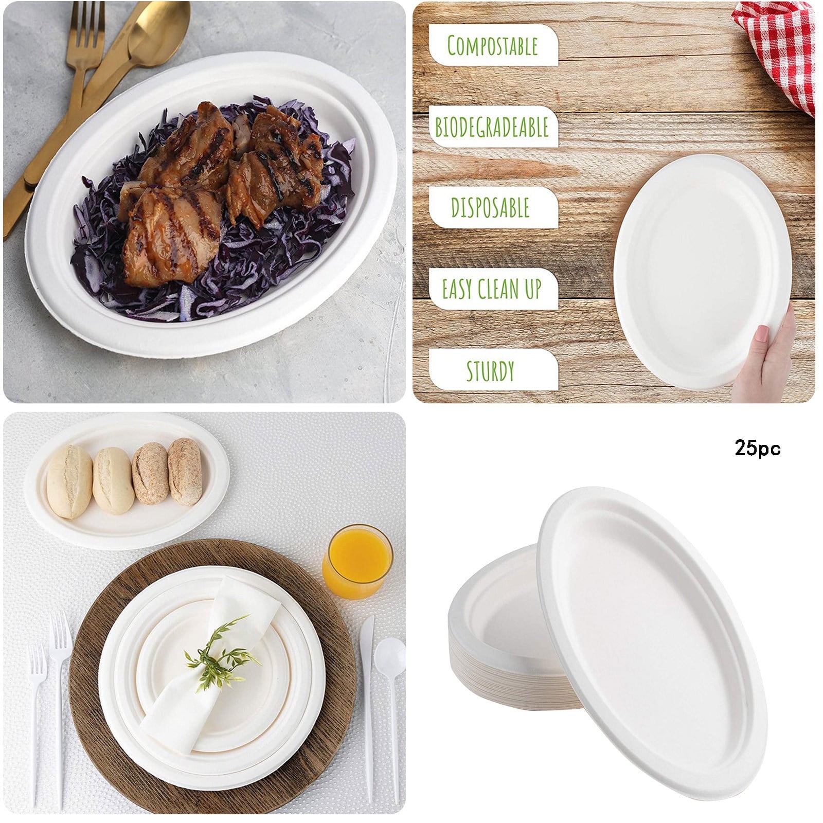 25PCS Disposable Serving Platters Paper Platters Oval Paper Plates ...