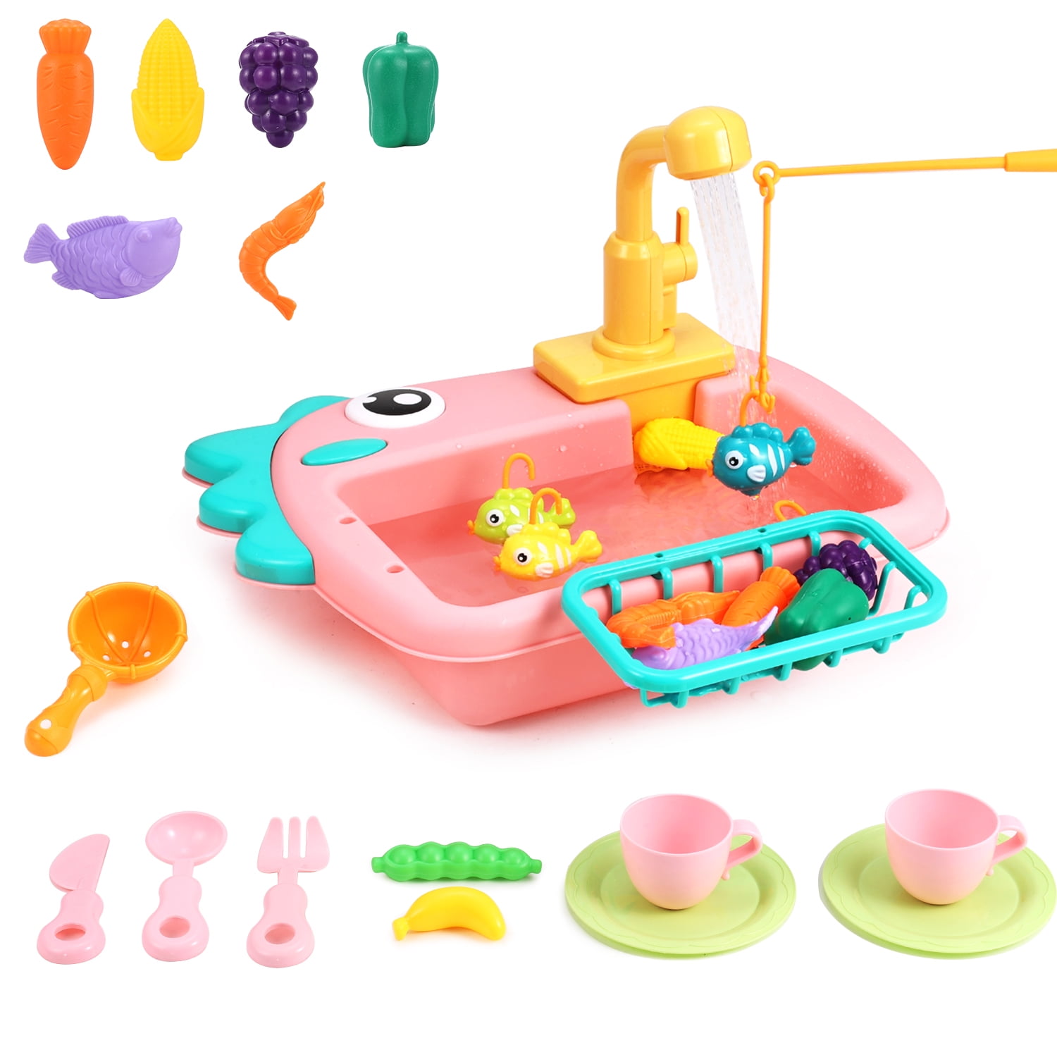 25PCS Kitchen Play Sink Toys, Dinosaur Electronic Dishwasher Sink with ...