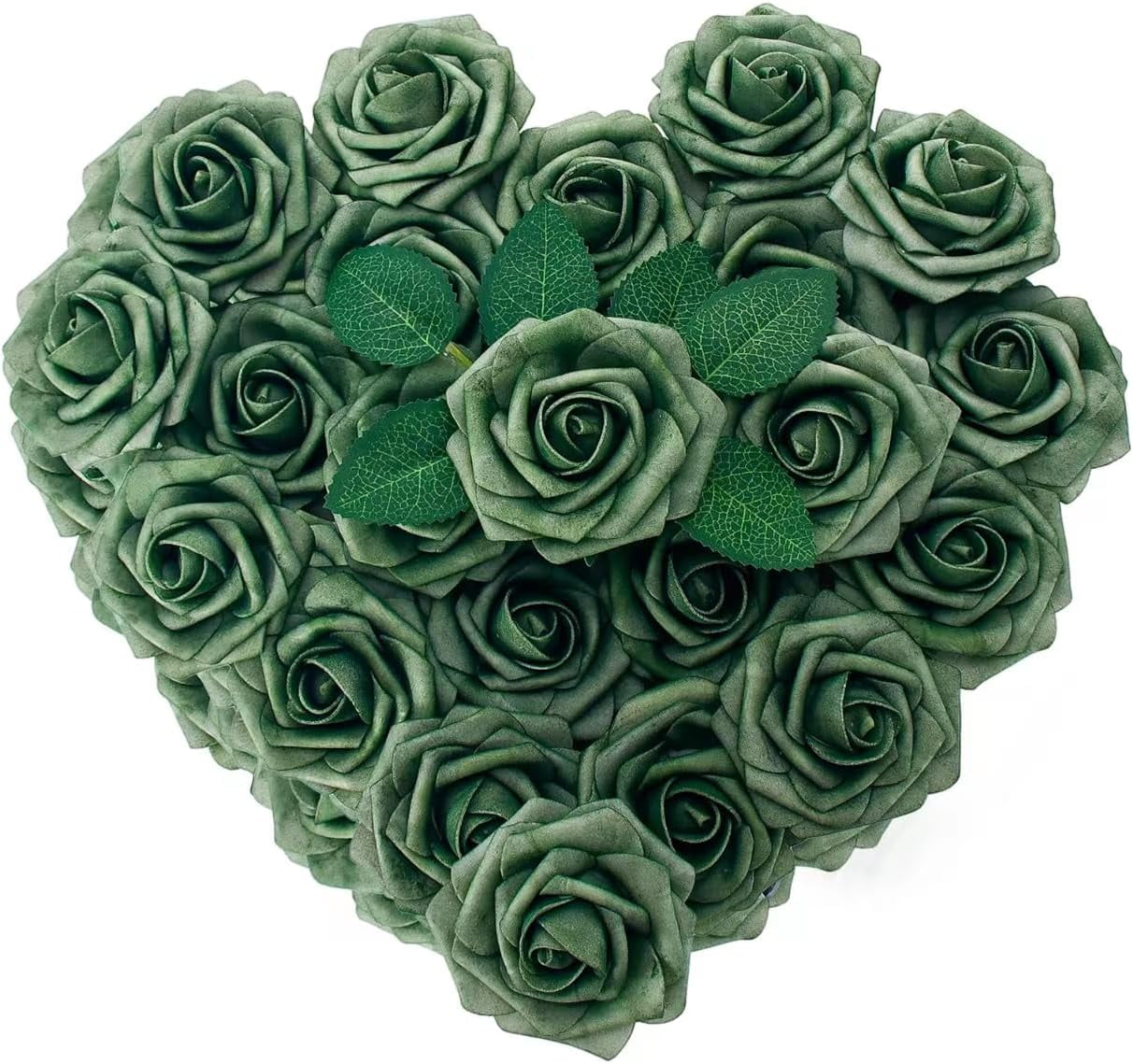[25PCS] Light Green Roses Artificial Rose Flowers with Stem Real Touch ...