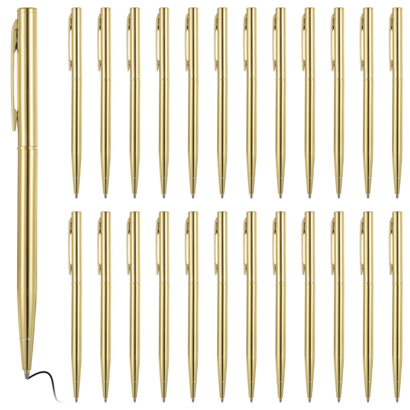25PCS Retractable Ballpoint Pens, Gold Slim Metallic Pens, Twist Black Ink Writing Pens, Glossy ...