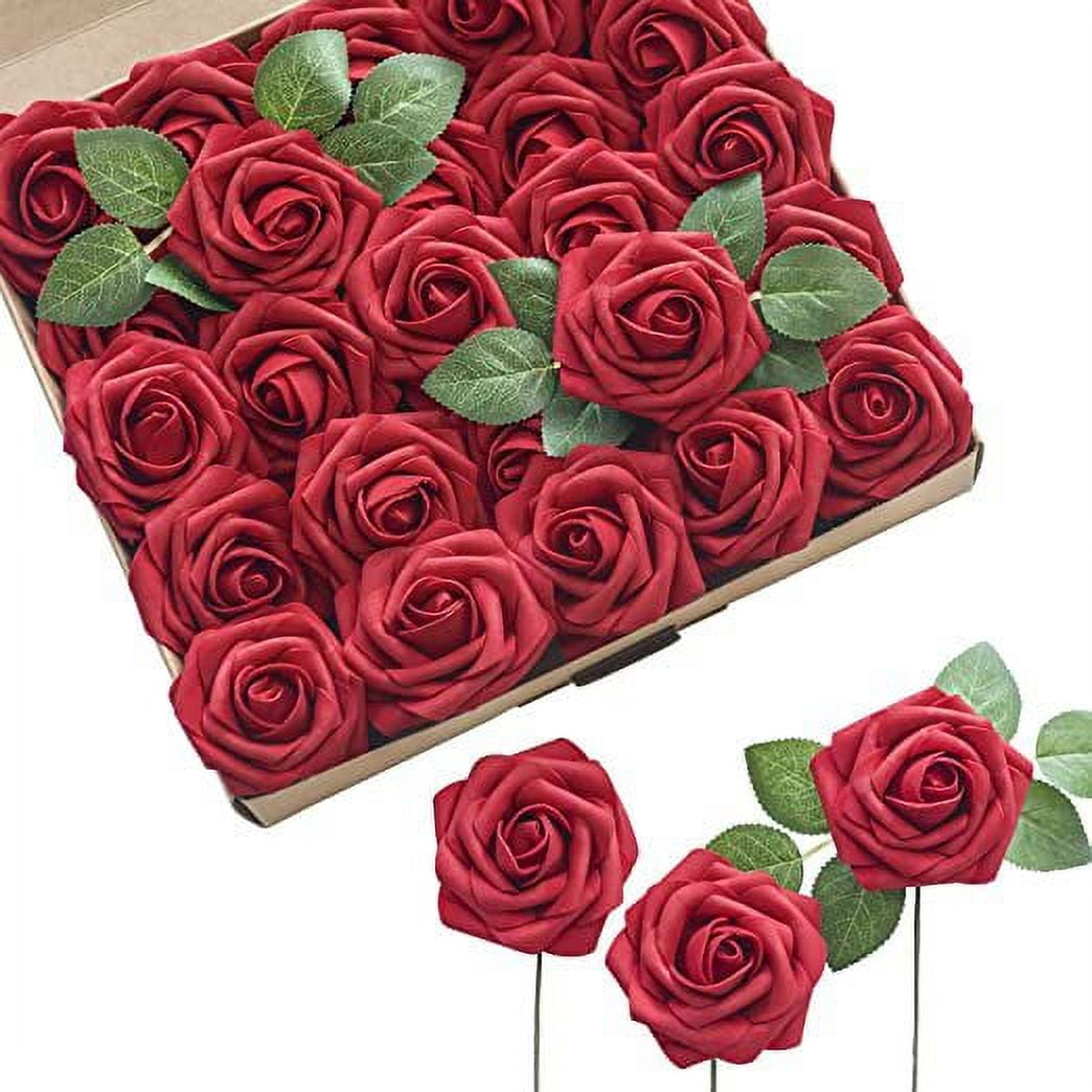 25PCS Roses Artificial Flowers Roses Real Looking Foam Rose Bulk with ...