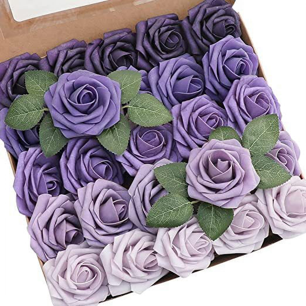 25PCS Roses Artificial Flowers Roses Real Looking Foam Rose Bulk with ...