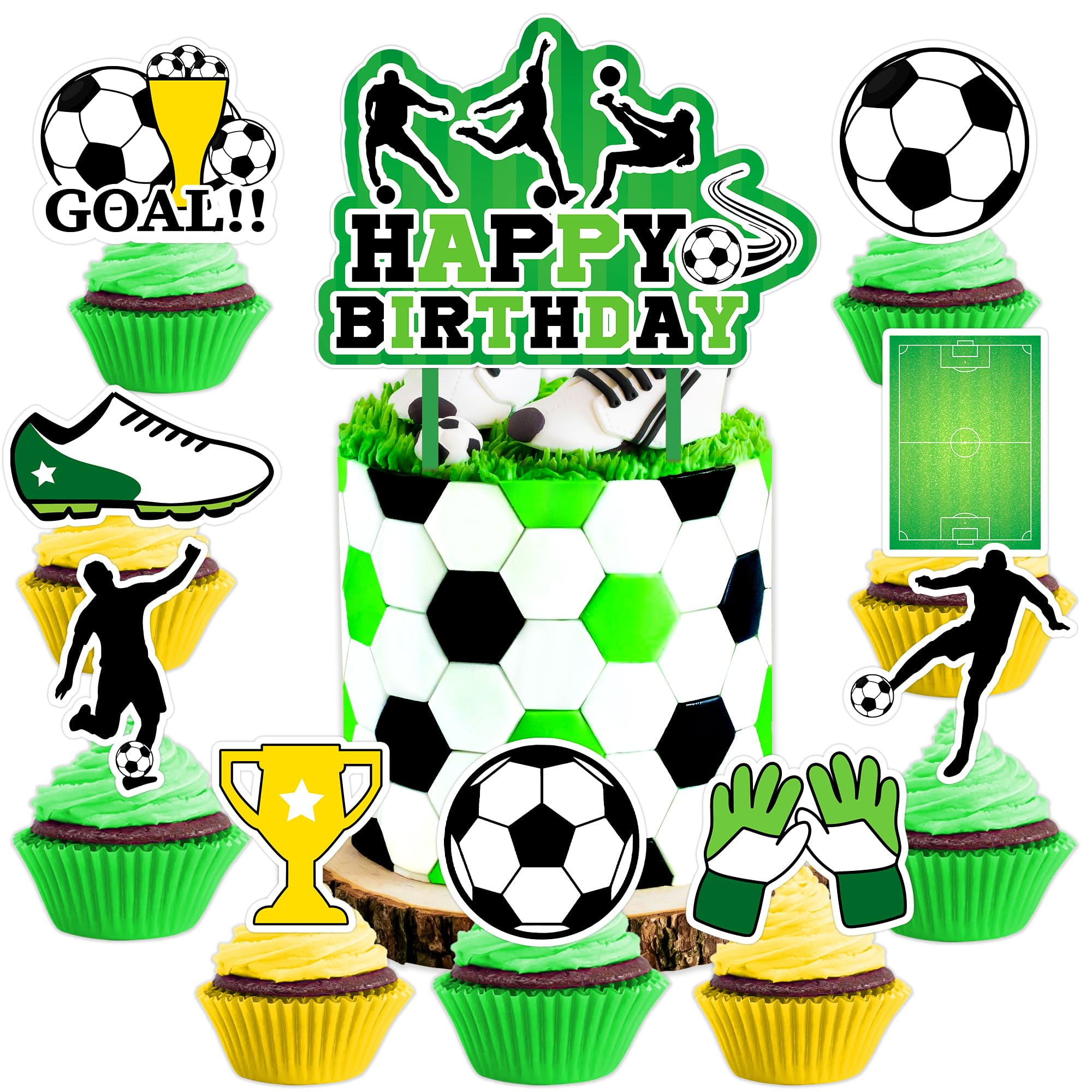 25PCS Soccer CakeTRDN Topper Cupcake Toppers Birthday Party Decorations ...