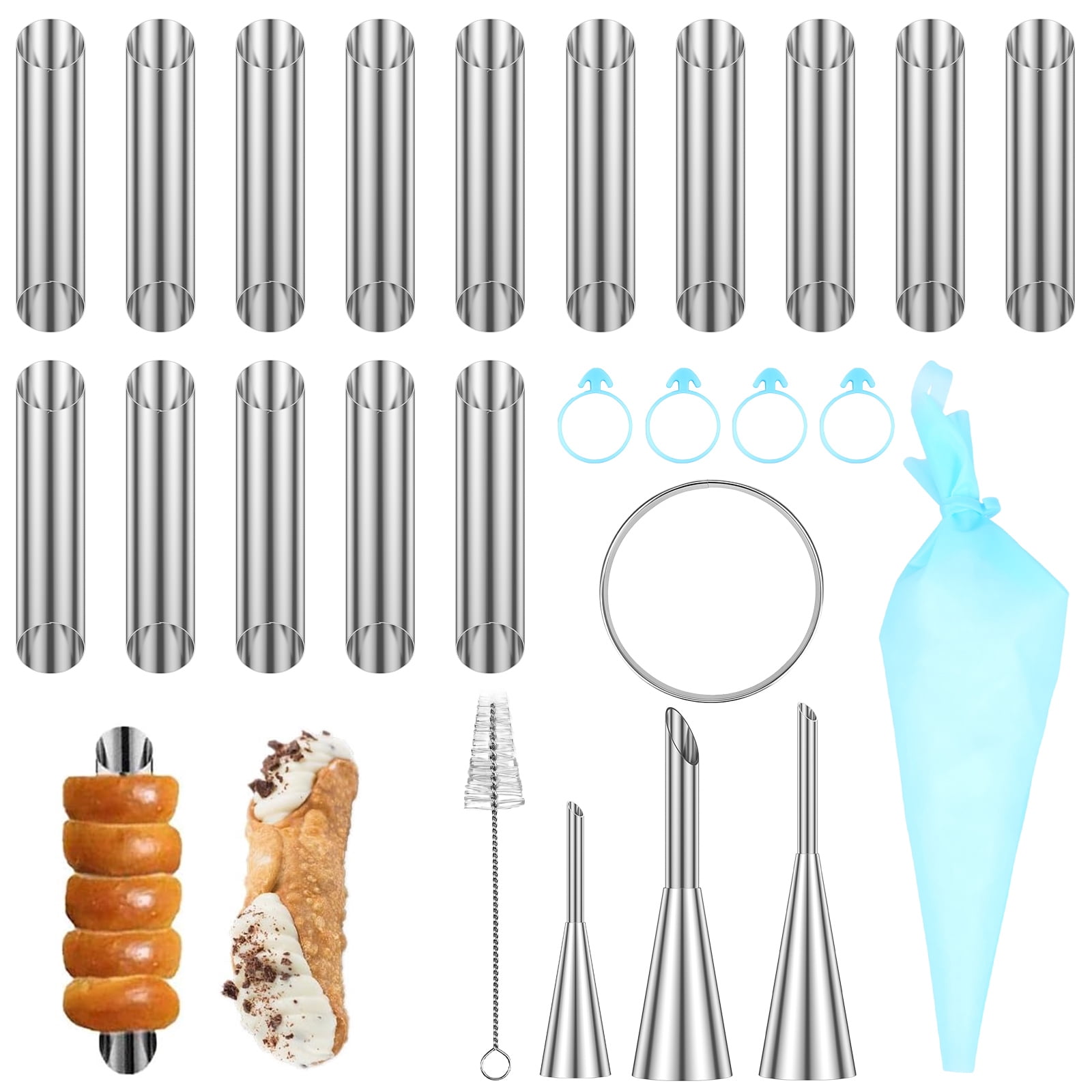 25PCS Stainless Steel Cannoli Tubes Set Nonstick Tubular Shape Mold ...