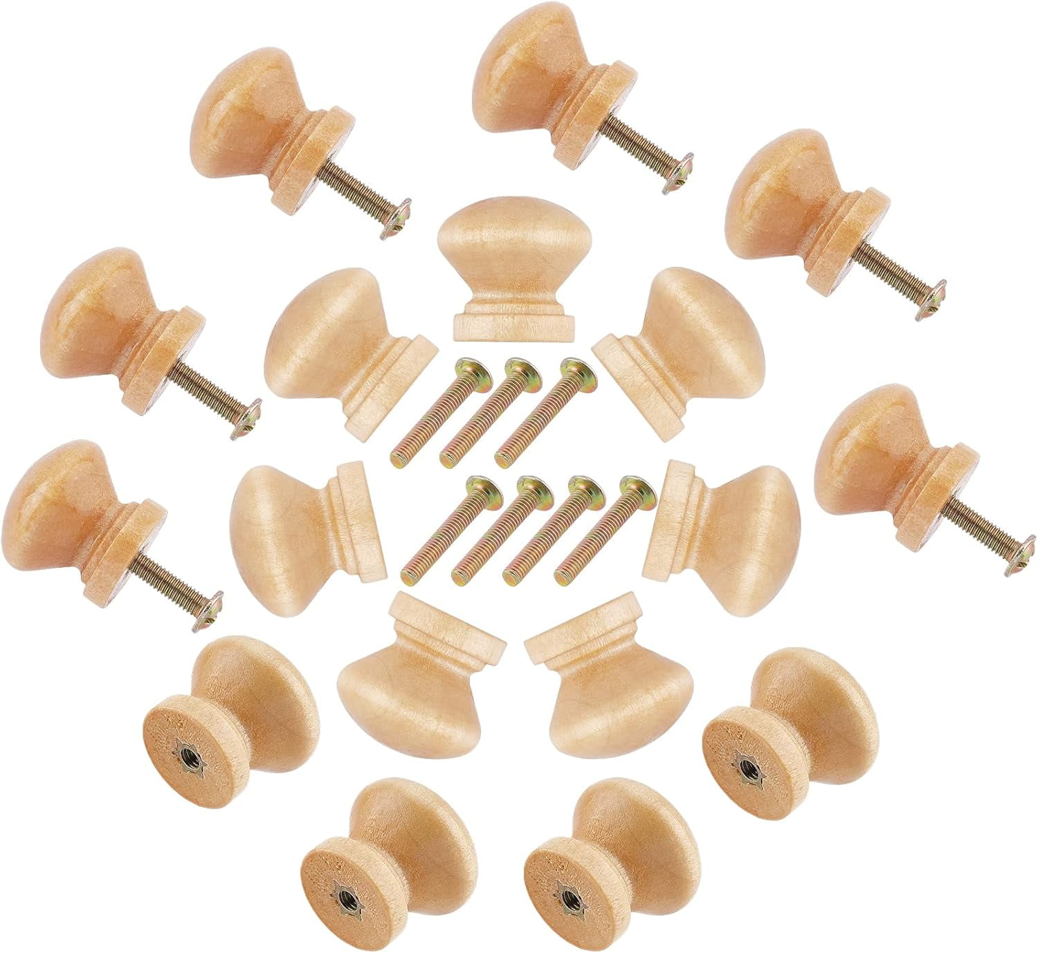 25PCS Unfinished Wood Cabinet Furniture Drawer Knobs Round Wood Cabinet ...