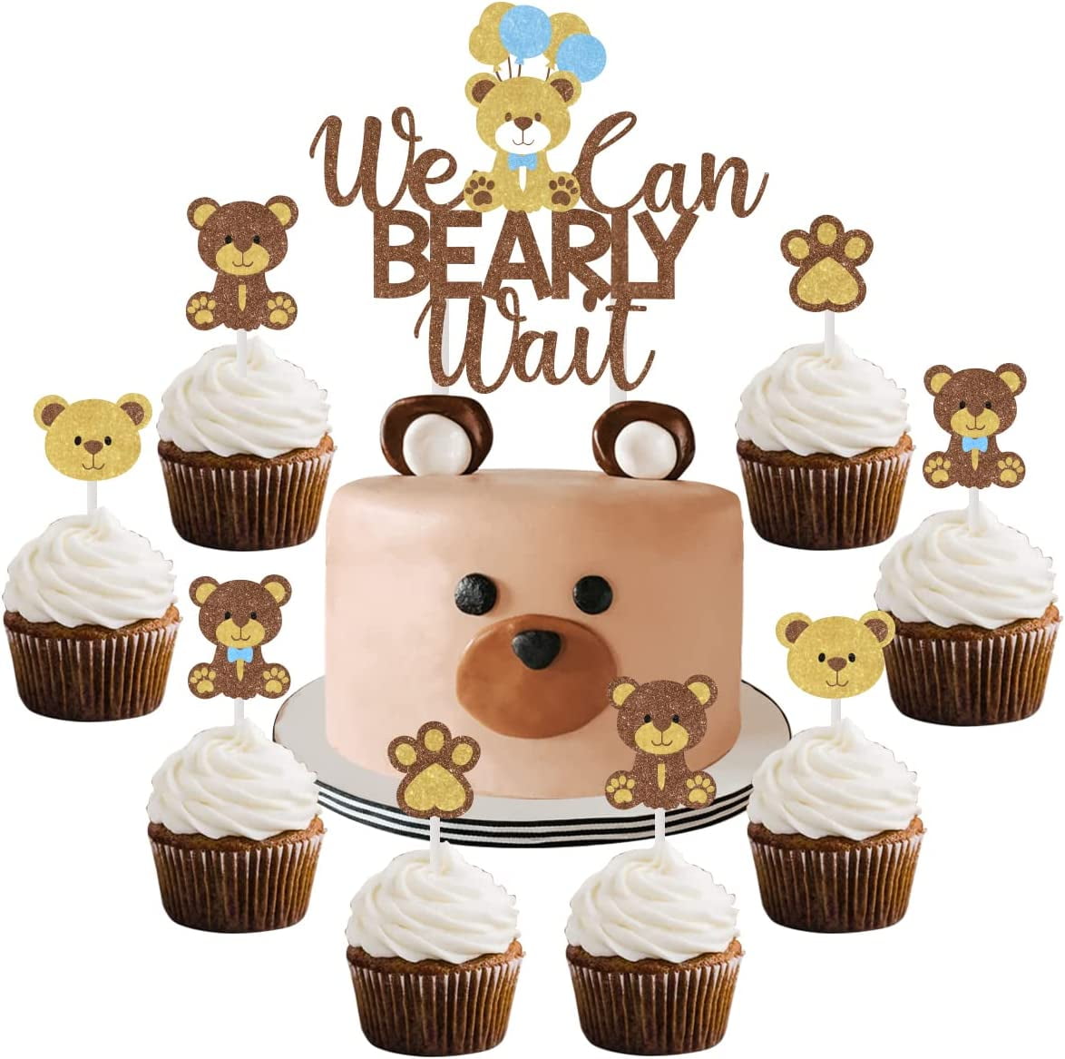 25PCS We Can Bearly Wait Baby Shower Cake Topper with Bear Cupcake ...