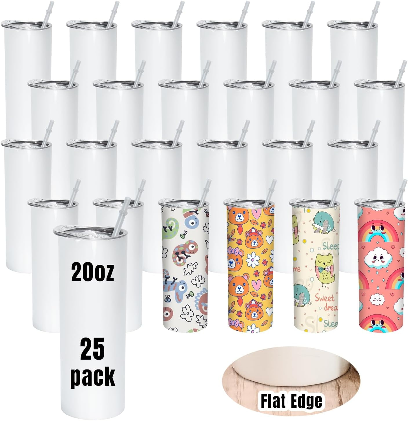 25Pack 20oz Sublimation Tumblers with Flat Edge, Sublimation Tumbler ...