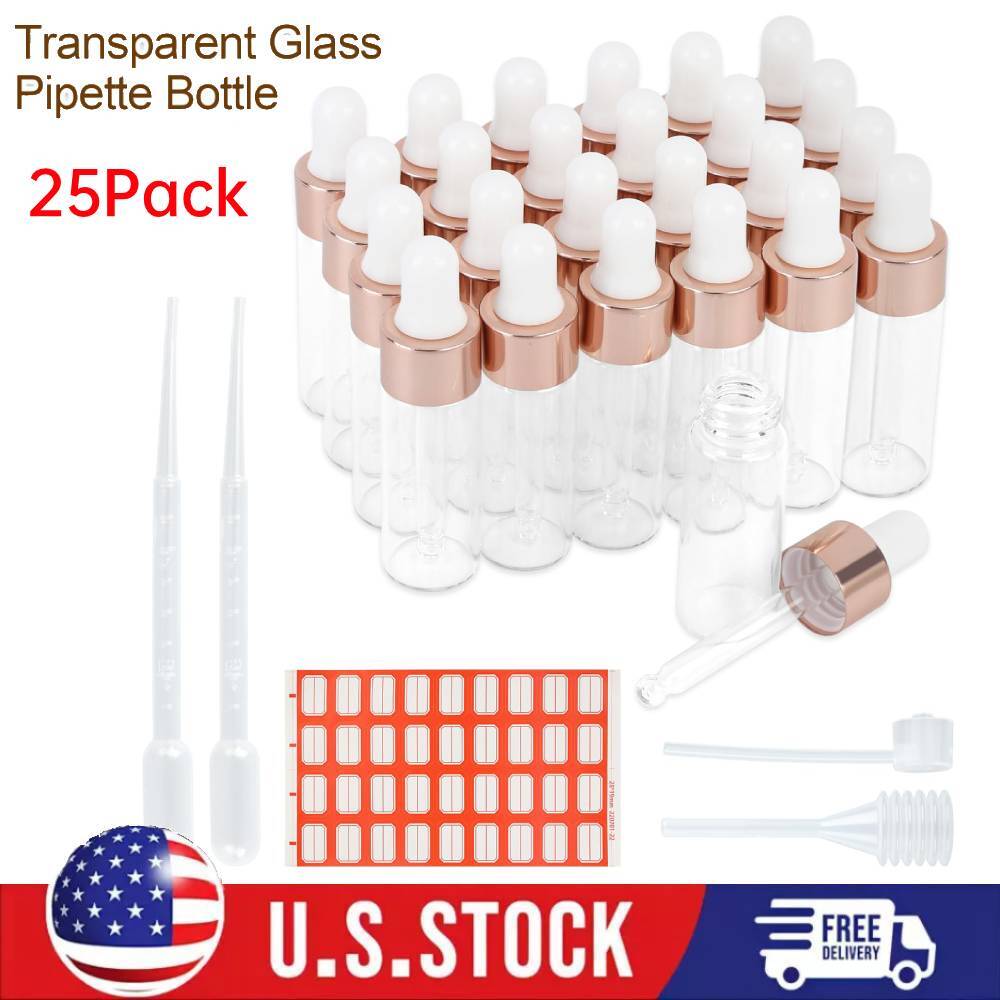 25Pack 5 ml Transparent Glass Dropper Bottle Mini Pipette Bottles for ...